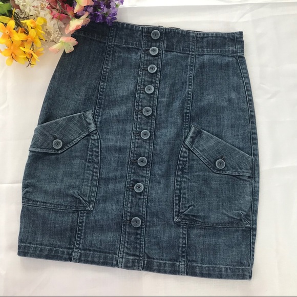 Level 99 | Skirts | Level 99 Denim High Waist Blue Button Pencil Skirt ...